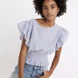 Madewell | Tops | Nwt Madewell Linenblend Fluttersleeve Smocked Top ...